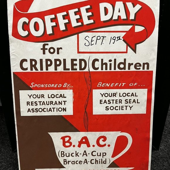 Wall Decor | Vintage 1954 Buckacup Coffee Day Sign Large 22x14 Crippled ...
